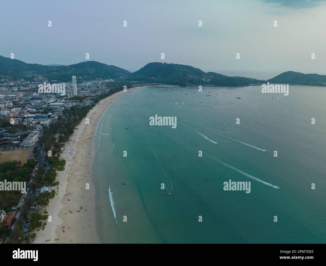 aerial panorama view green sea at Patong beach Phuket Thailand. Patong ...
