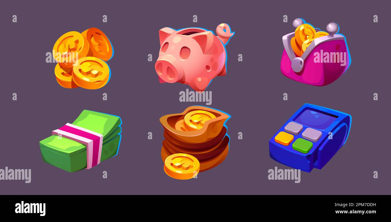Finance game icons cartoon vector set. Business icon illustration with ...