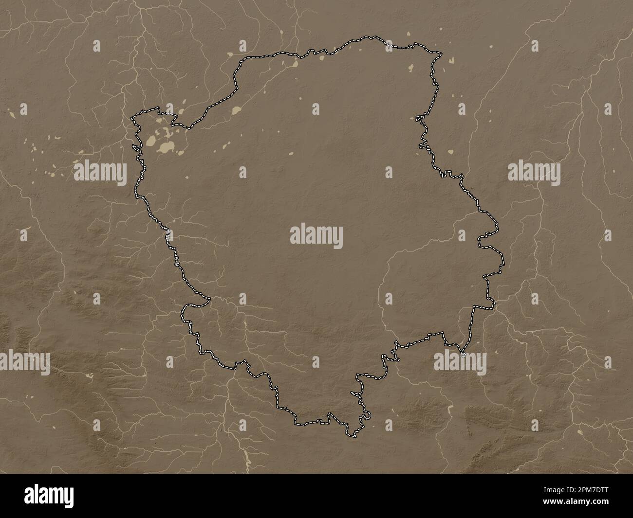 Volyn, region of Ukraine. Elevation map colored in sepia tones with ...