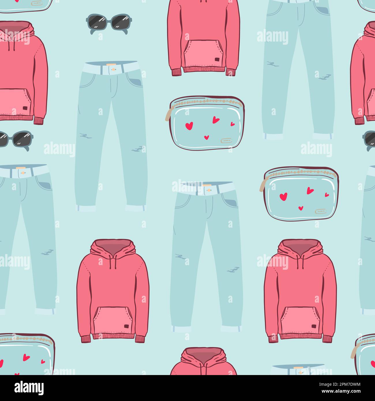 seamless pattern Vector hand-drawn collage of women's clothing and ...