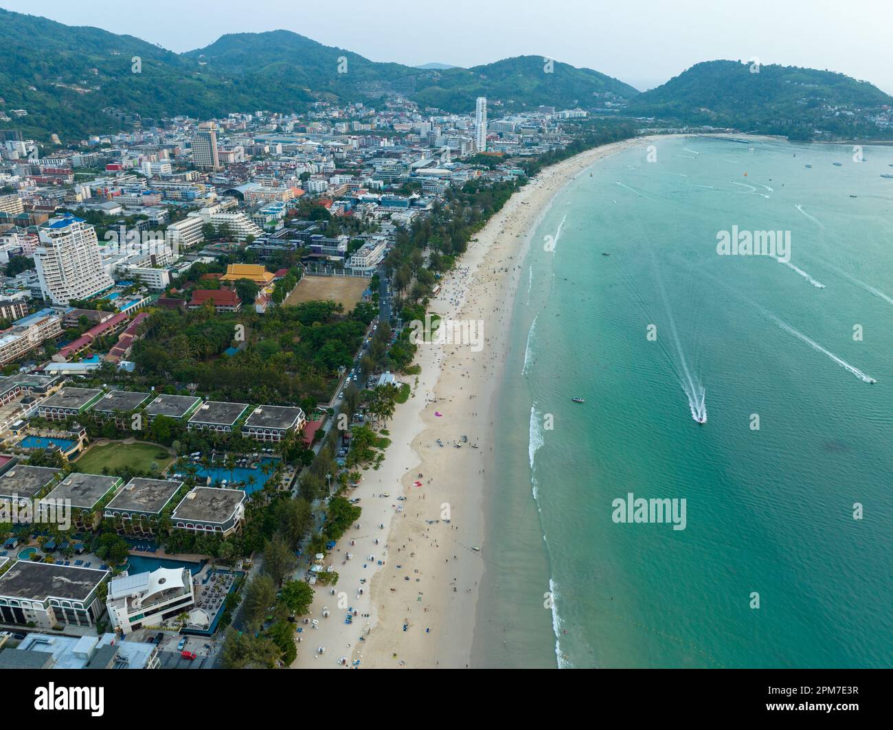 aerial panorama view green sea at Patong beach Phuket Thailand. Patong ...