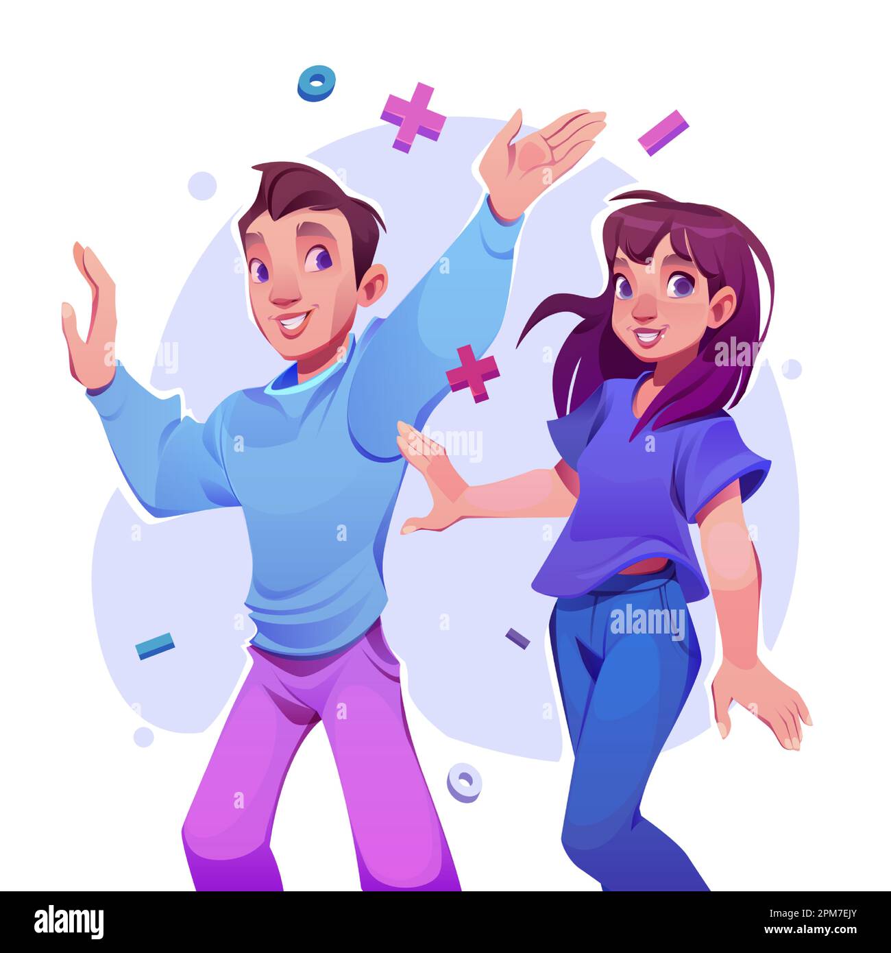 Happy young people, man and woman characters have fun. Concept of party ...