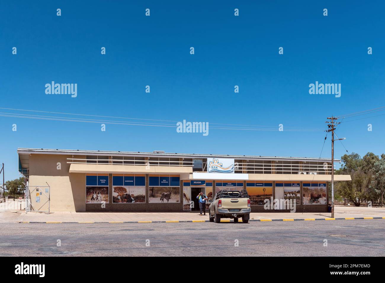 Kenhardt, South Africa - Feb 28 2023: A street scene, with the Karakul ...