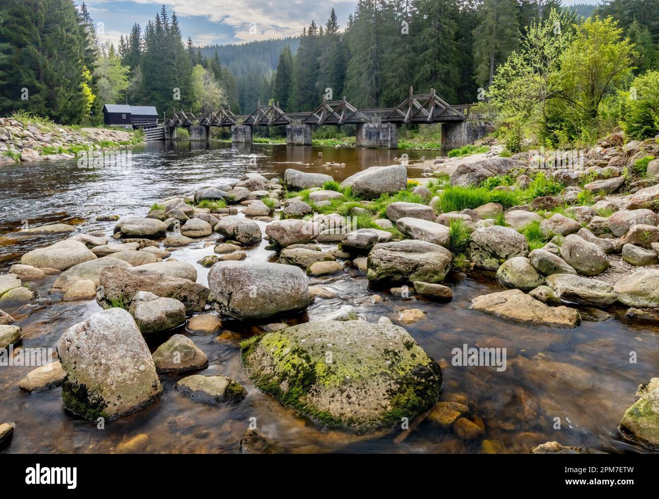 gate bridge in Rechle near Modrava, Sumava National Park, Czech ...