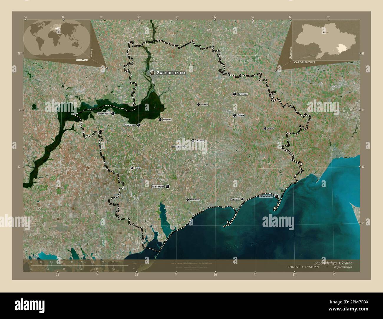 Zaporizhzhya, region of Ukraine. High resolution satellite map ...