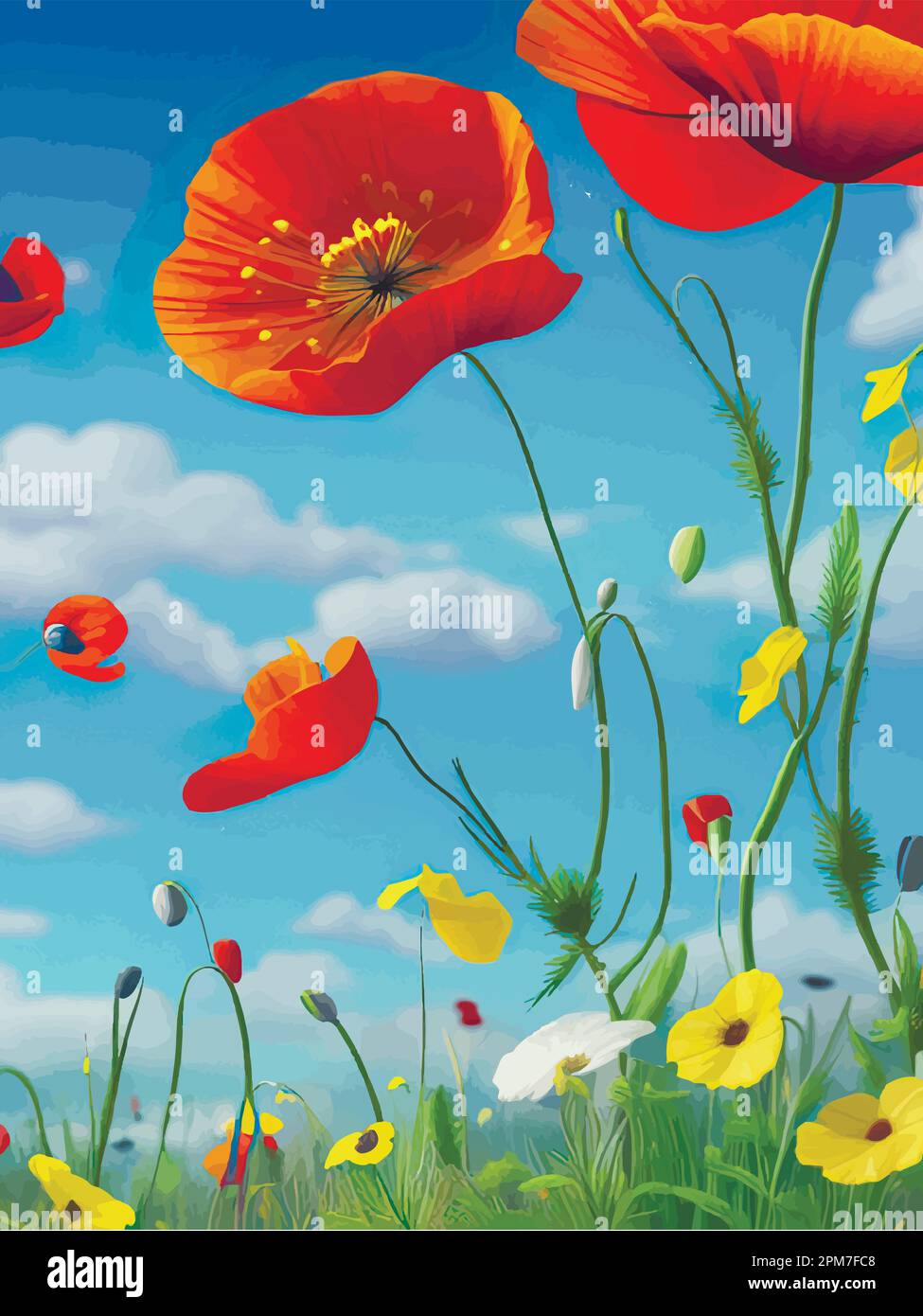 Poppies blue sky landscapes Stock Vector Images - Alamy