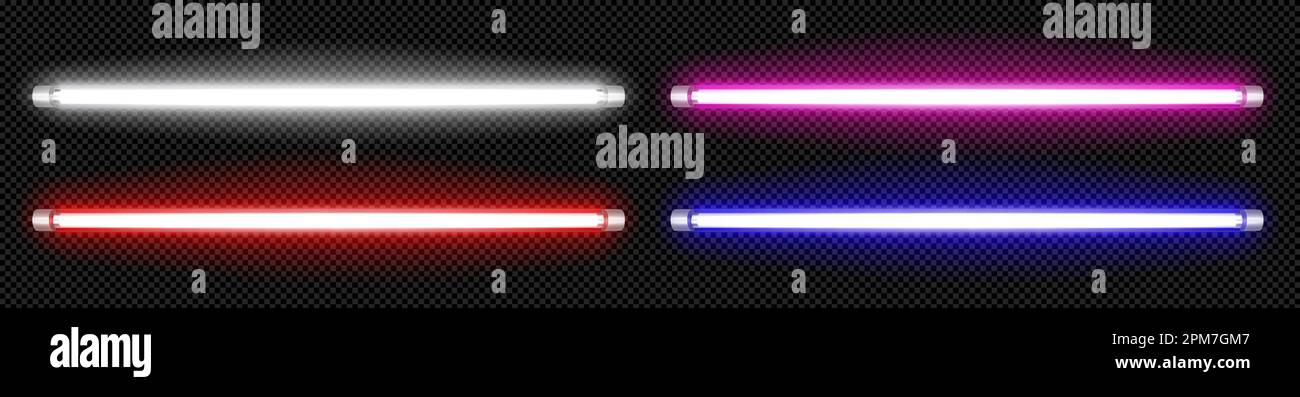 Isolated neon led lamp tube line with blue glow vector on transparent ...