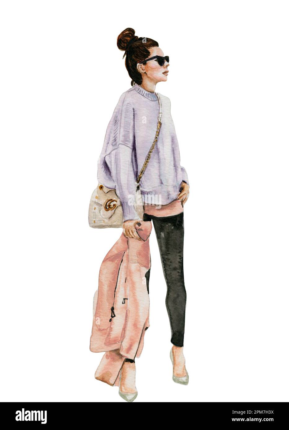 Watercolor fashion street style girl. Fashionable women. Stylish sketch ...