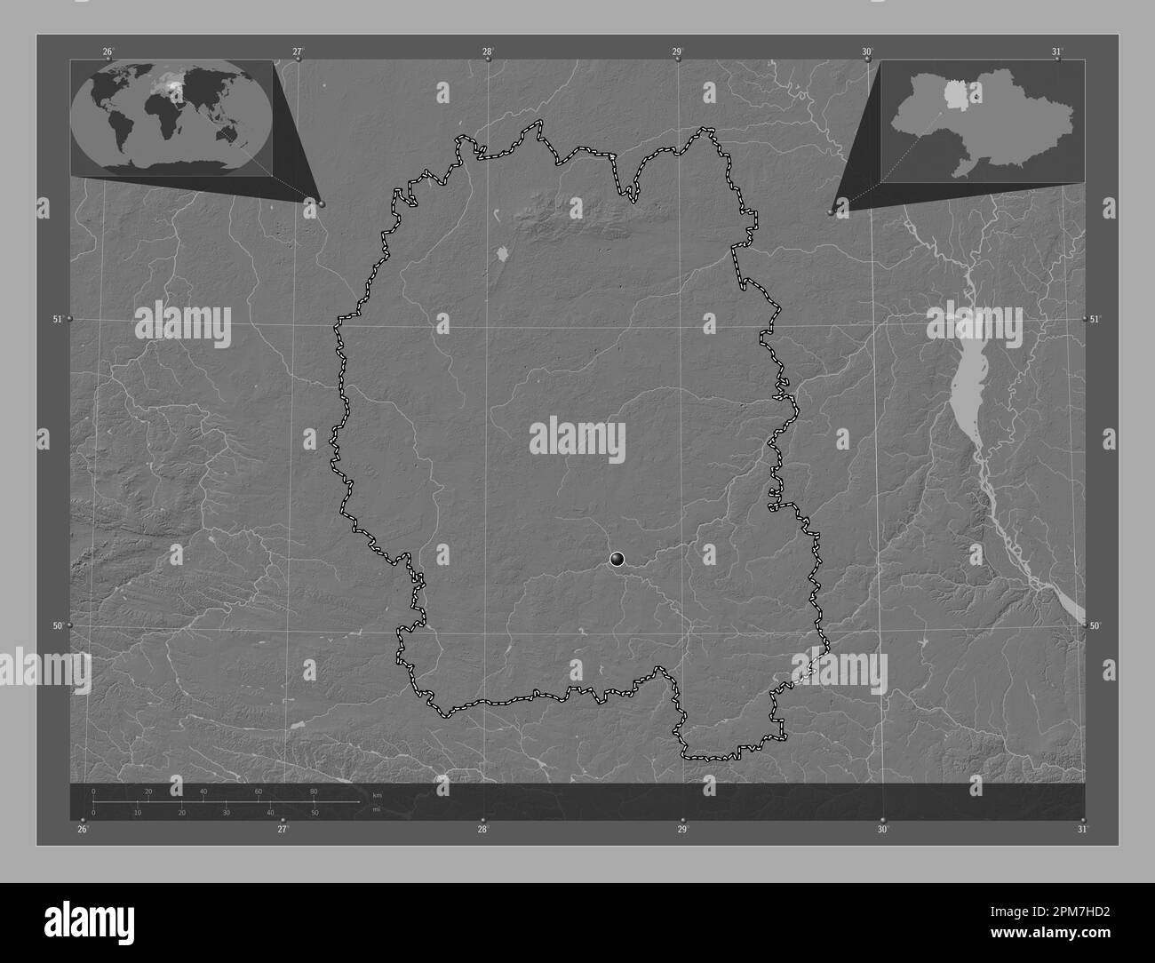 Zhytomyr, region of Ukraine. Bilevel elevation map with lakes and ...
