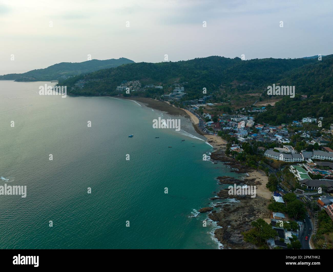 aerial panorama view green sea at Patong beach Phuket Thailand. Patong ...
