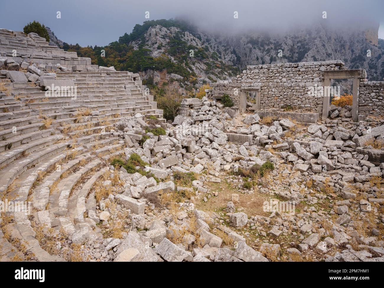 Autumn walk by ancient amphitheatre in city Termessos Ancient City ...