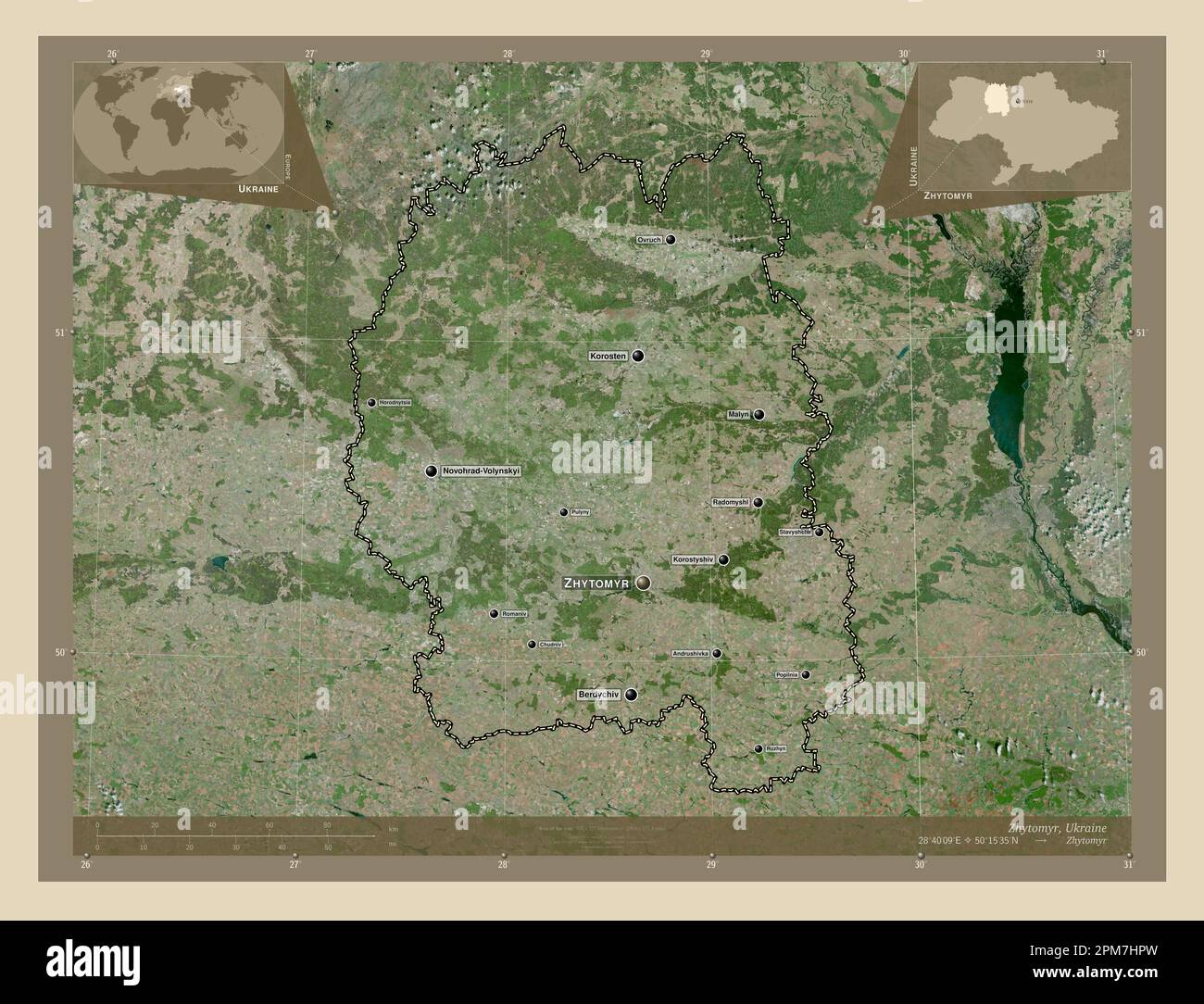 Zhytomyr, region of Ukraine. High resolution satellite map. Locations ...