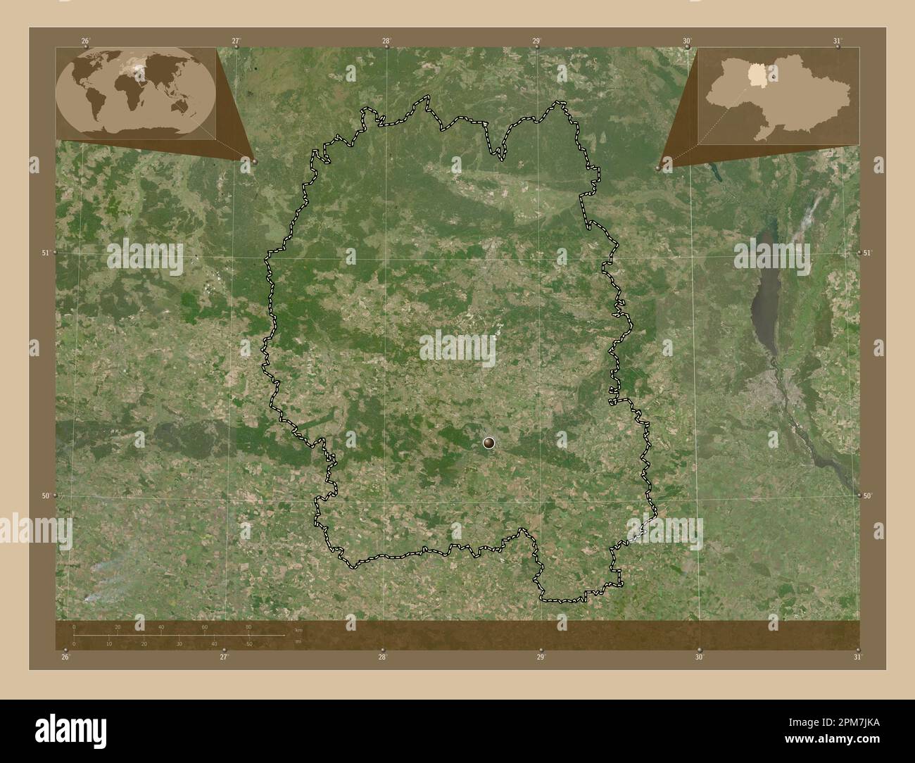 Zhytomyr, region of Ukraine. Low resolution satellite map. Corner ...