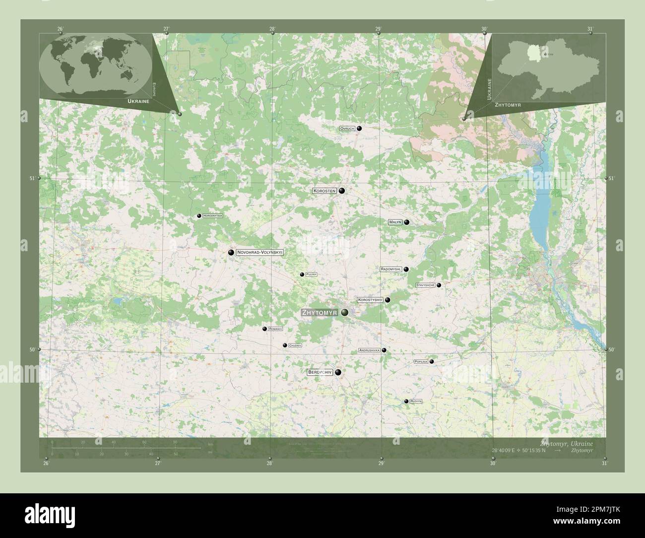 Zhytomyr, region of Ukraine. Open Street Map. Locations and names of ...