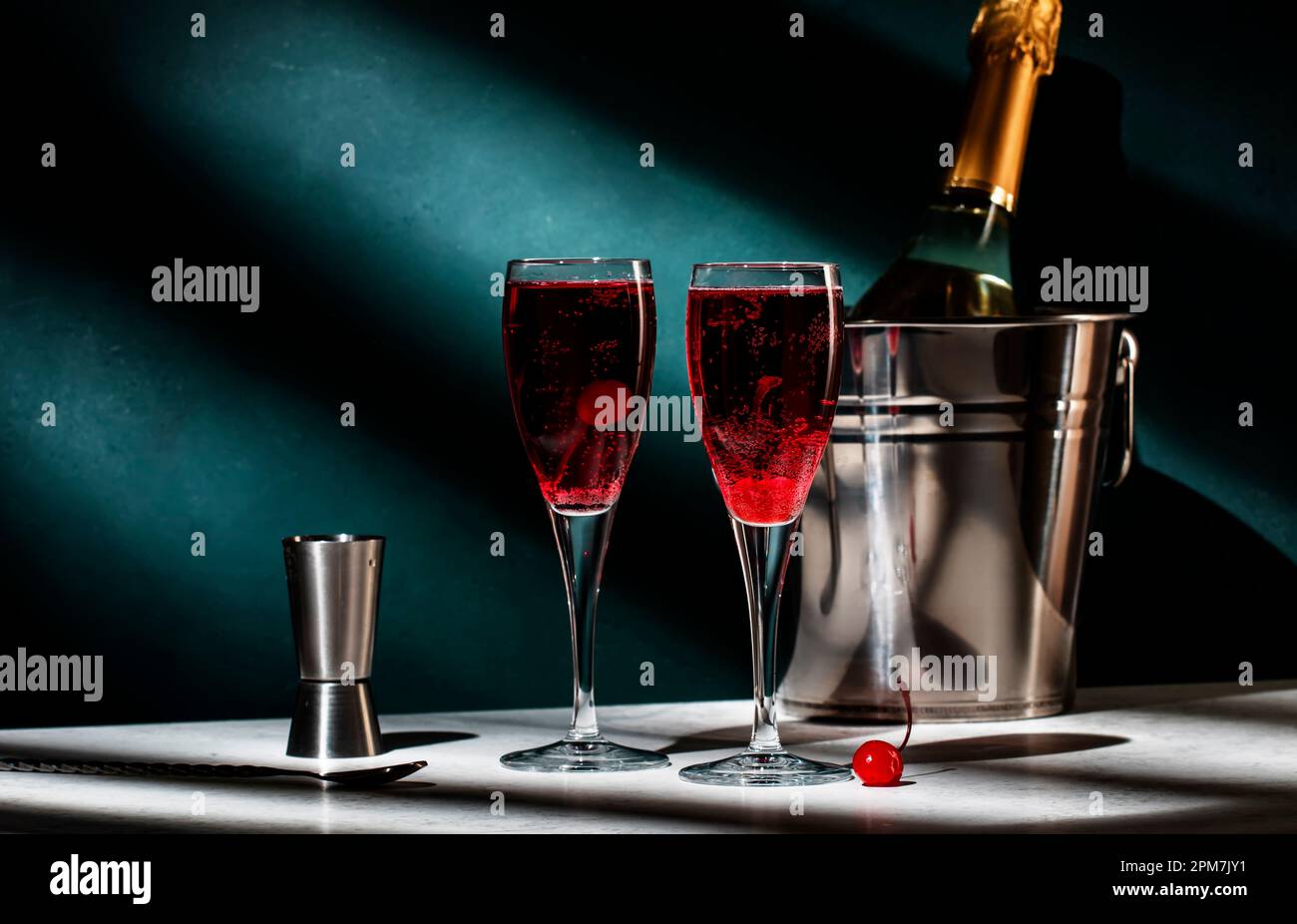 Kir Royale cocktail with black currant liqueur, prosecco wine and red ...