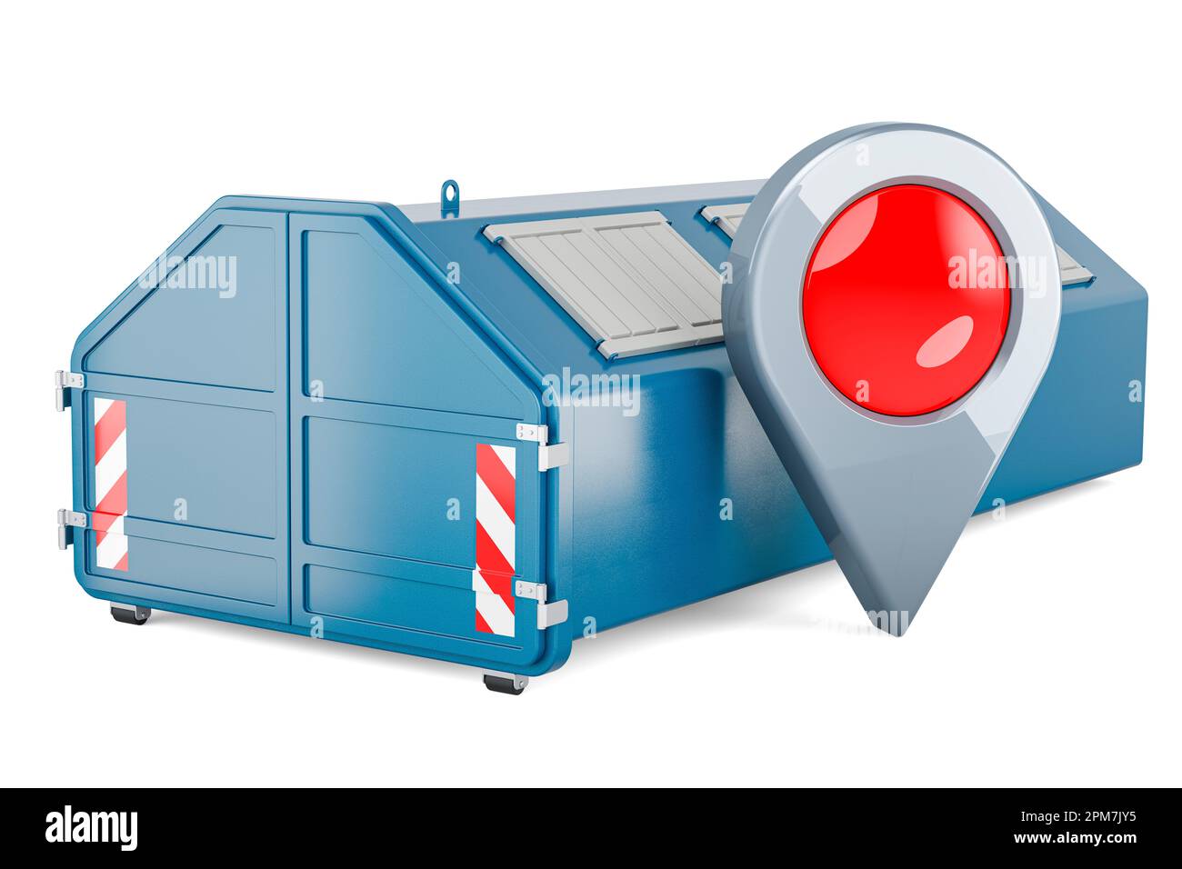 Industrial waste skip with map pointer, 3D rendering isolated on white ...