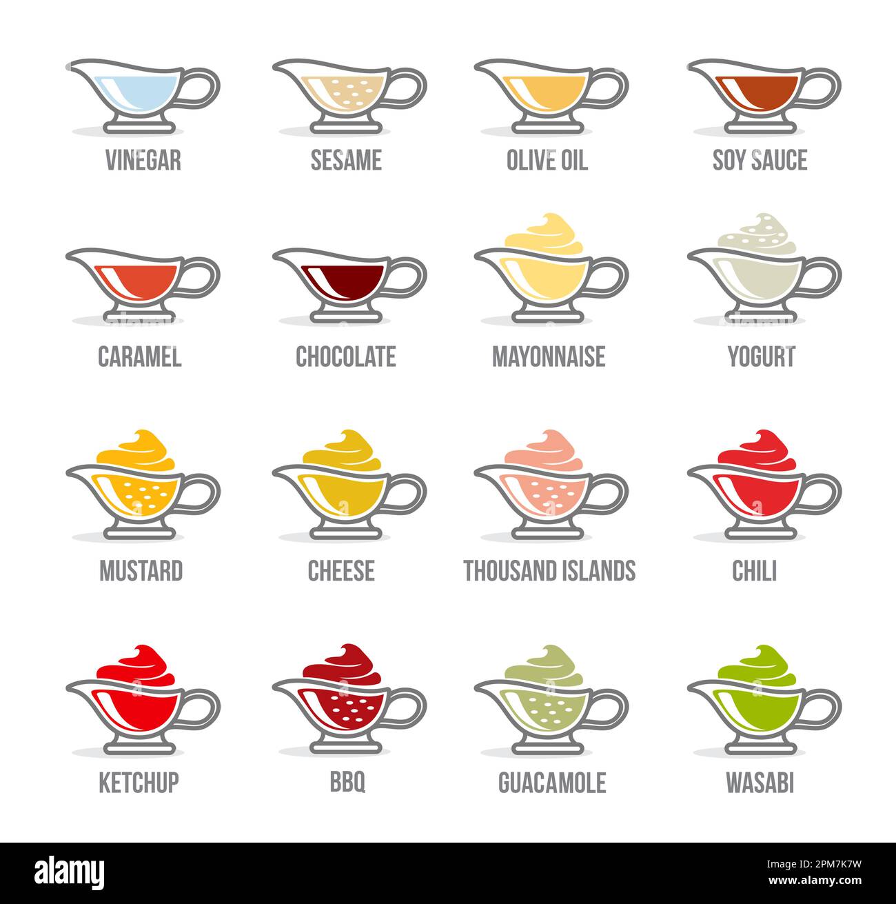 Sauce vector icons of restaurant menu. Meal spicy, sweet and sour ...