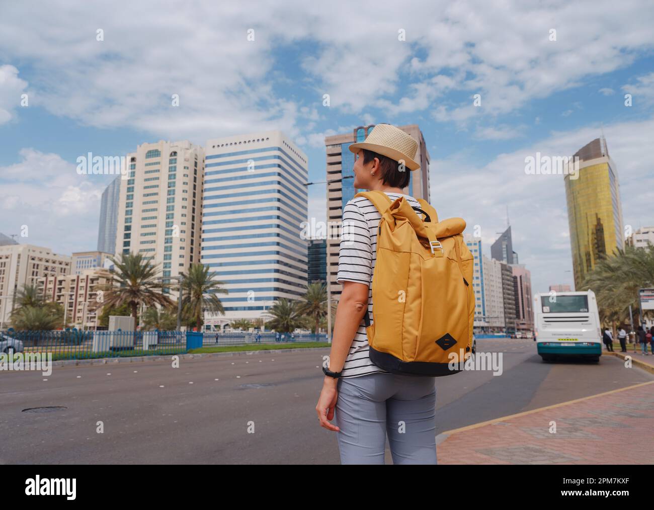 travel to the United Arab Emirates, Happy young asian female traveler ...