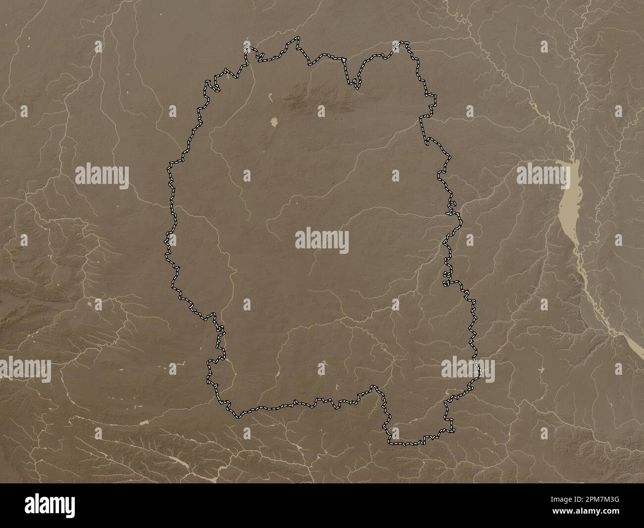 Zhytomyr, region of Ukraine. Elevation map colored in sepia tones with ...