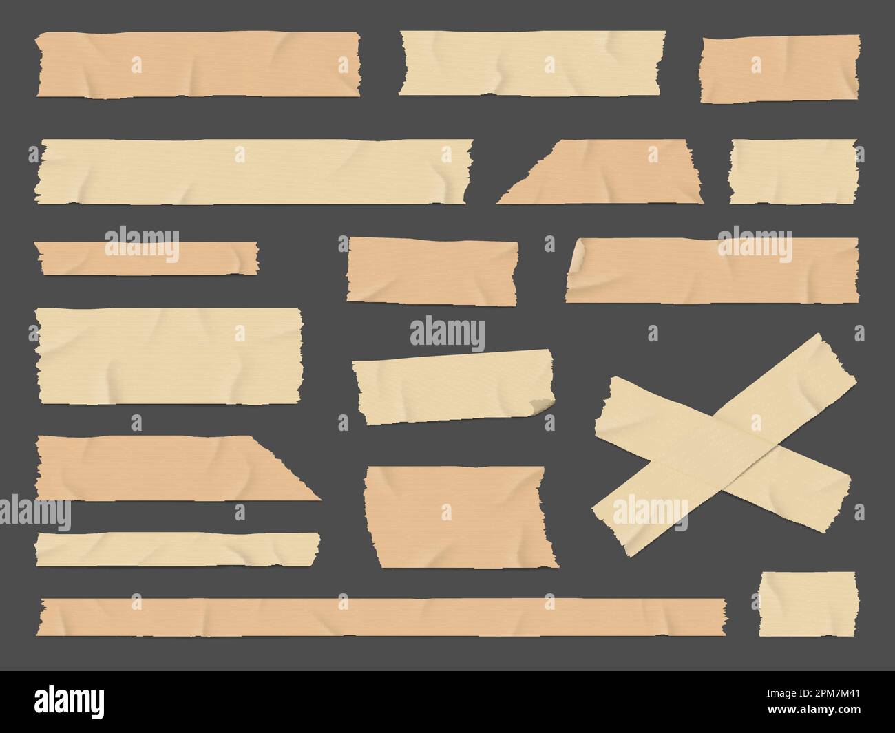 Adhesive duct tape crumpled stripes and sticky paper strips, isolated ...