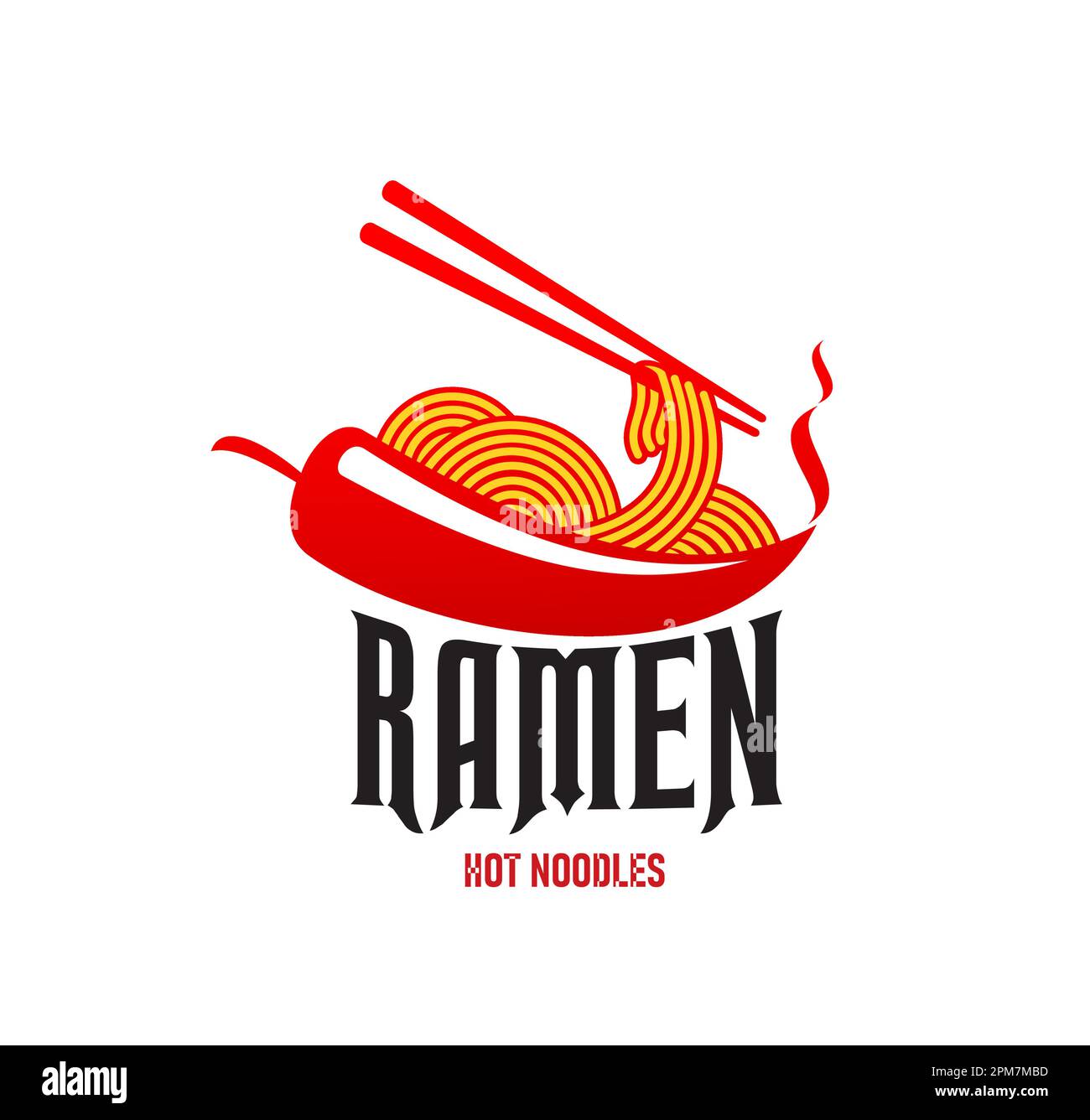 Hot ramen noodles with chopsticks and steam vector icon. Japanese or ...