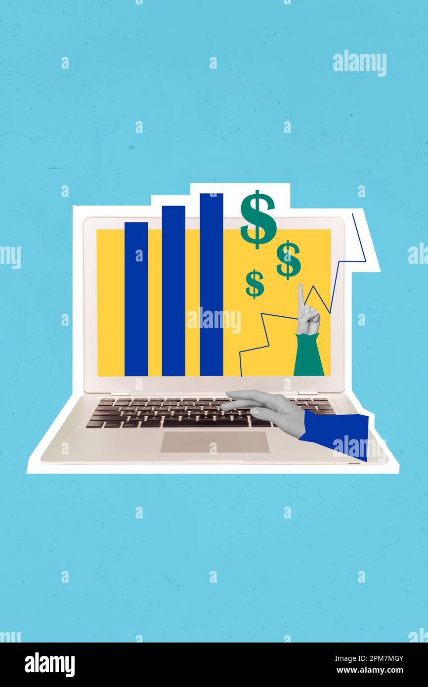 Vertical collage image of black white gamma arm typing netbook keyboard ...