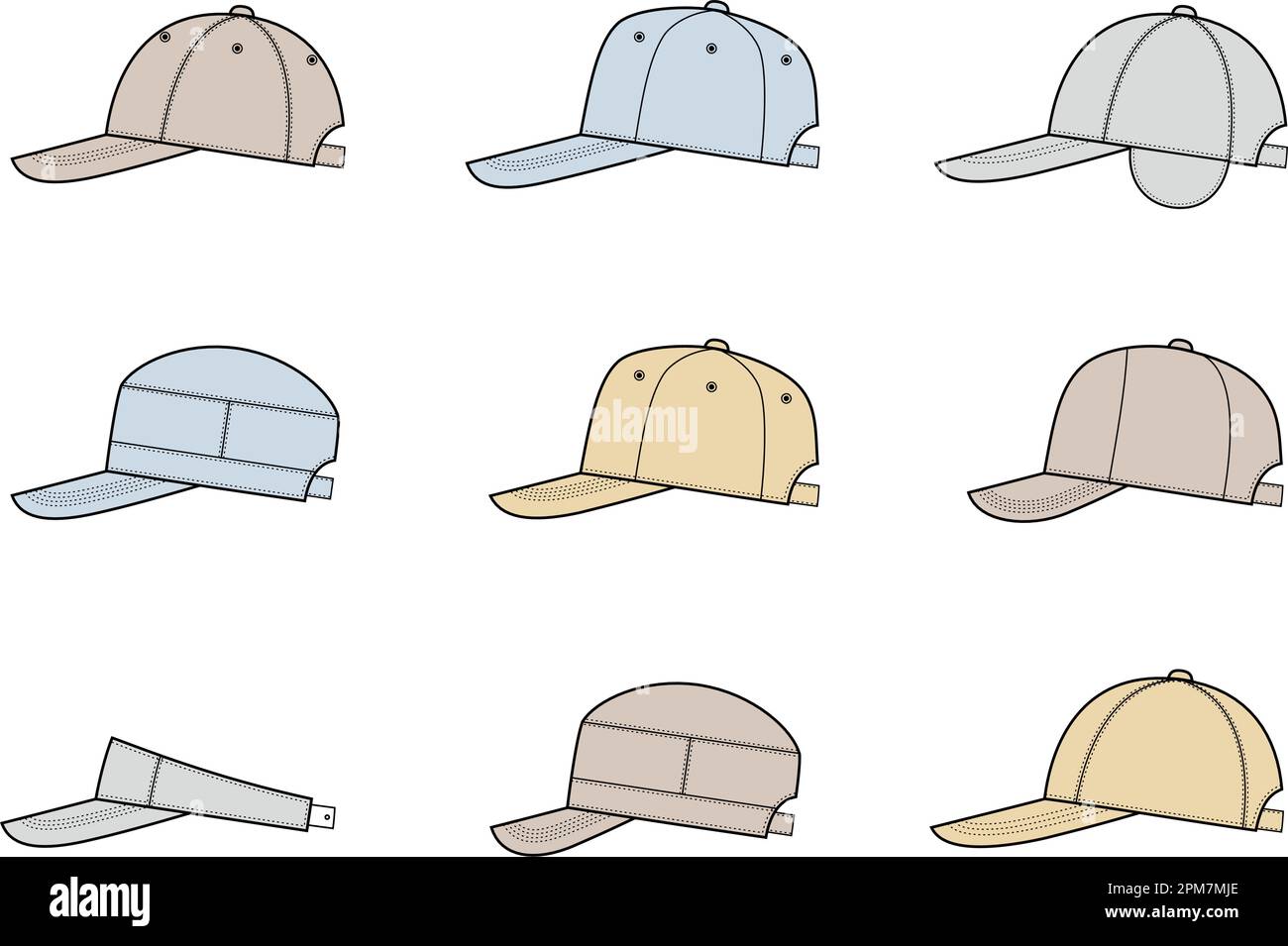 Baseball cap set. Side view Stock Vector Image & Art - Alamy