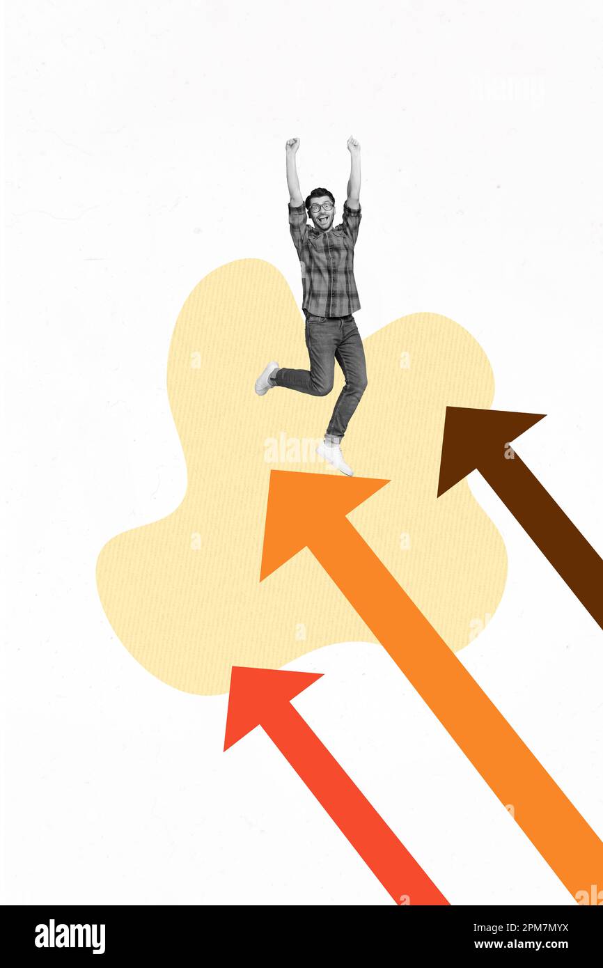 Vertical creative photo concept collage of ecstatic overjoyed man ...