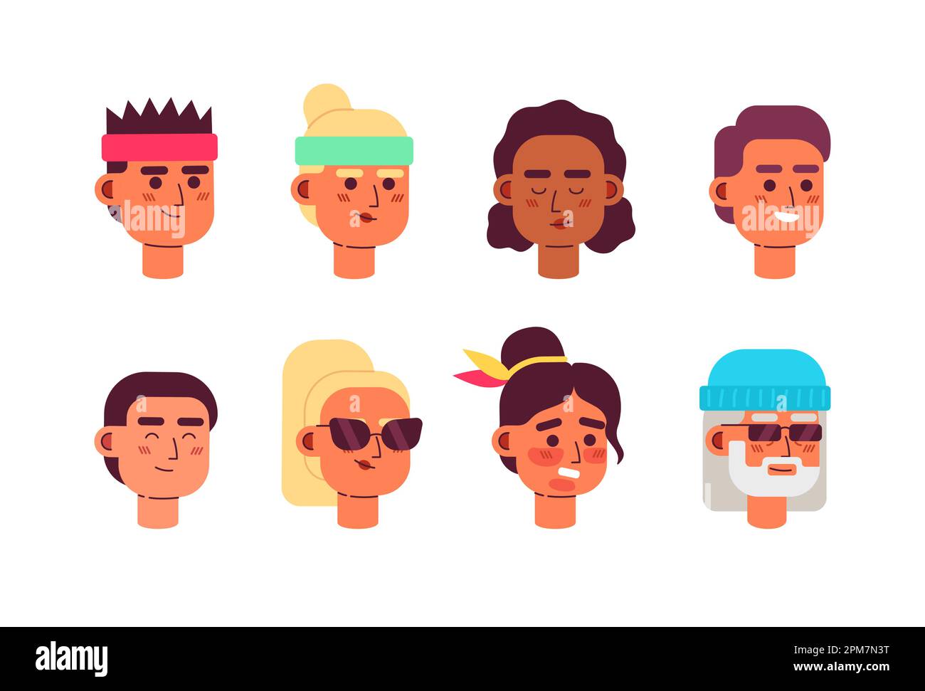 Summer inspired people semi flat vector character heads pack Stock ...