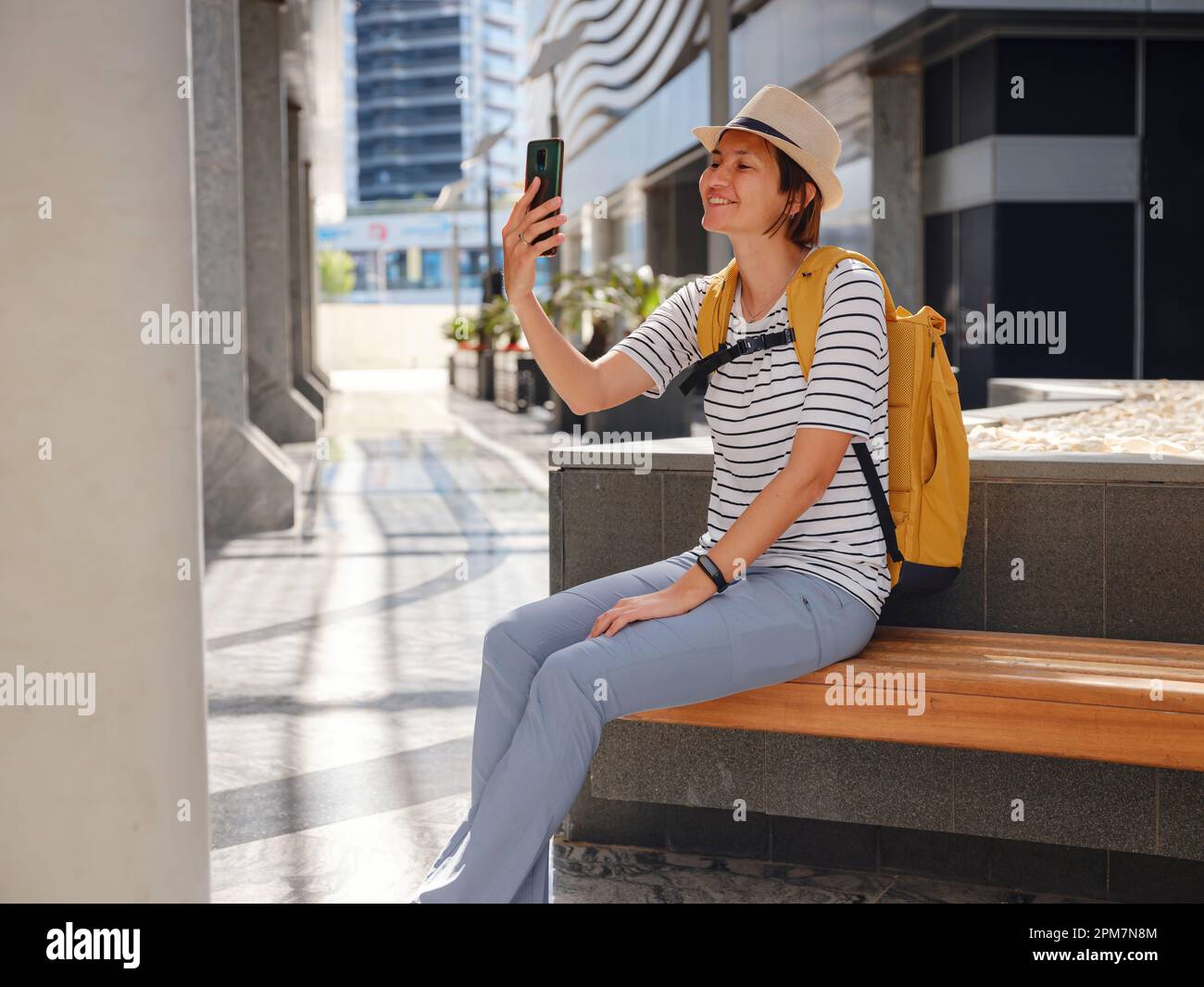 travel to United Arab Emirates, young asian female traveler with ...