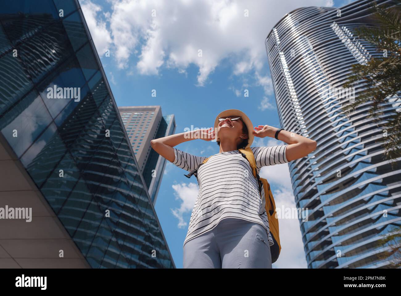 travel to the United Arab Emirates, Happy young asian female traveler ...