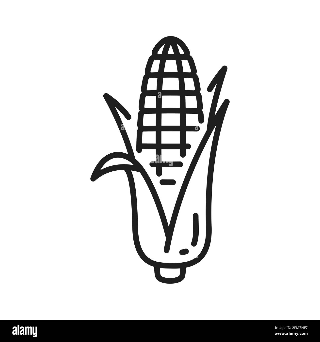 Corn cob isolated maize with leaves line icon. Vector agriculture and ...