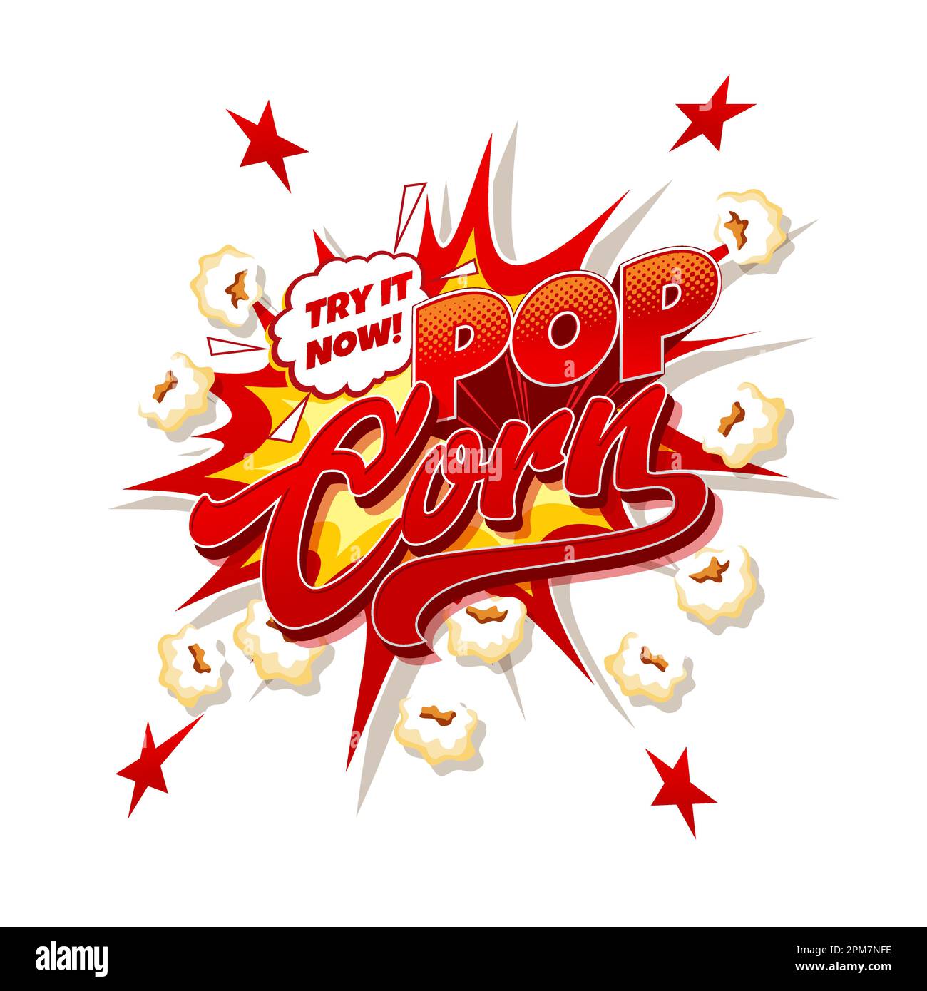 Popcorn snack explosion. Pop corn burst. Takeaway sweet meal, party ...