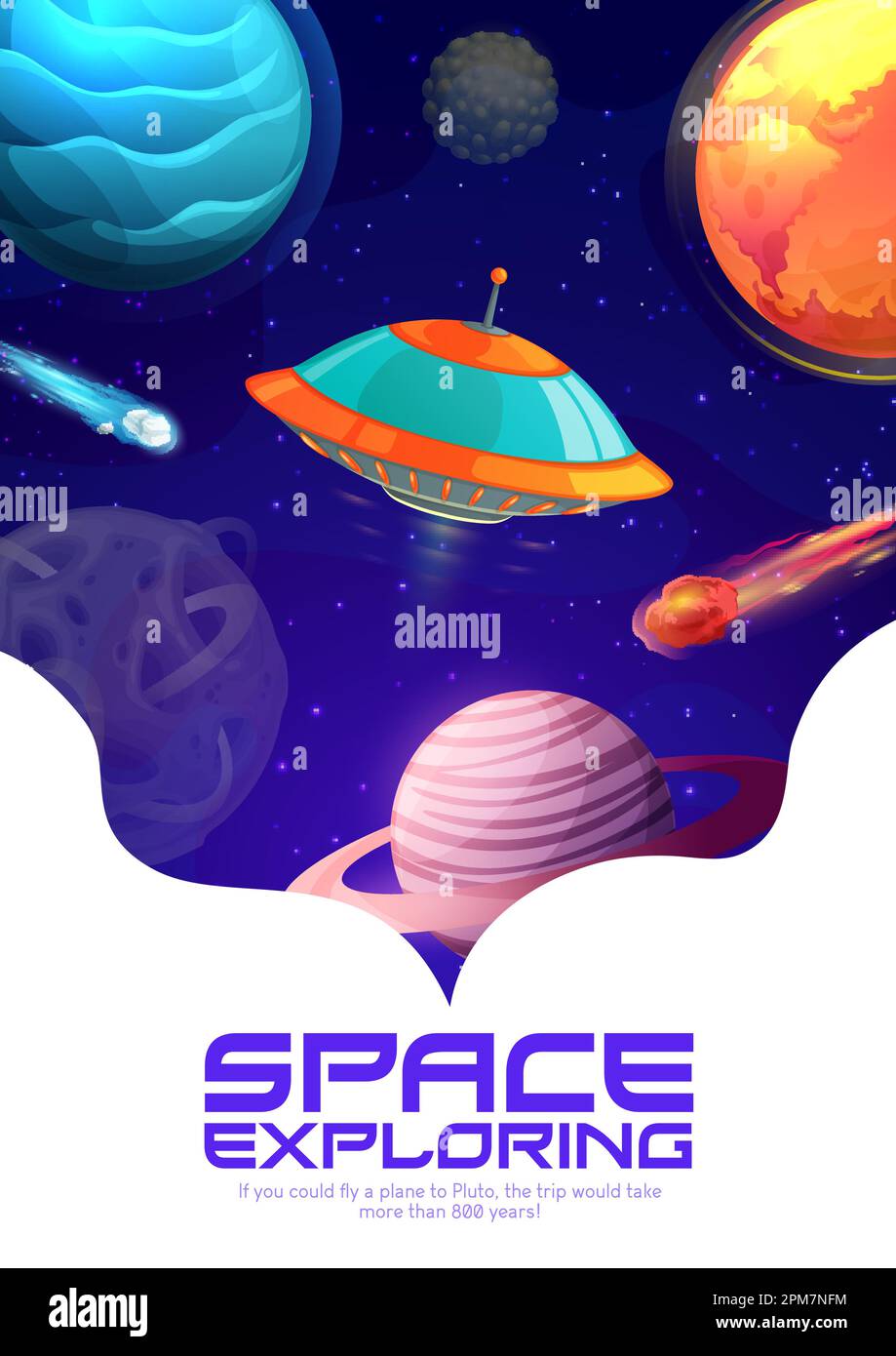 Cartoon space landing page with fantasy galaxy landscape, planets and ...