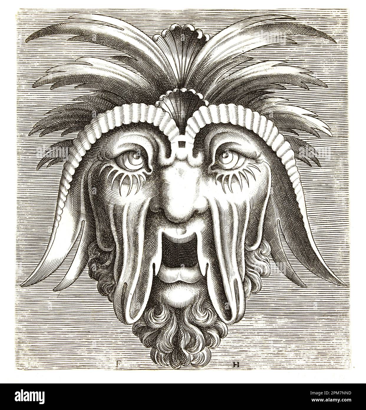 Frans Huys (engraver) after Cornelis Floris II - Mask with a hanging ...