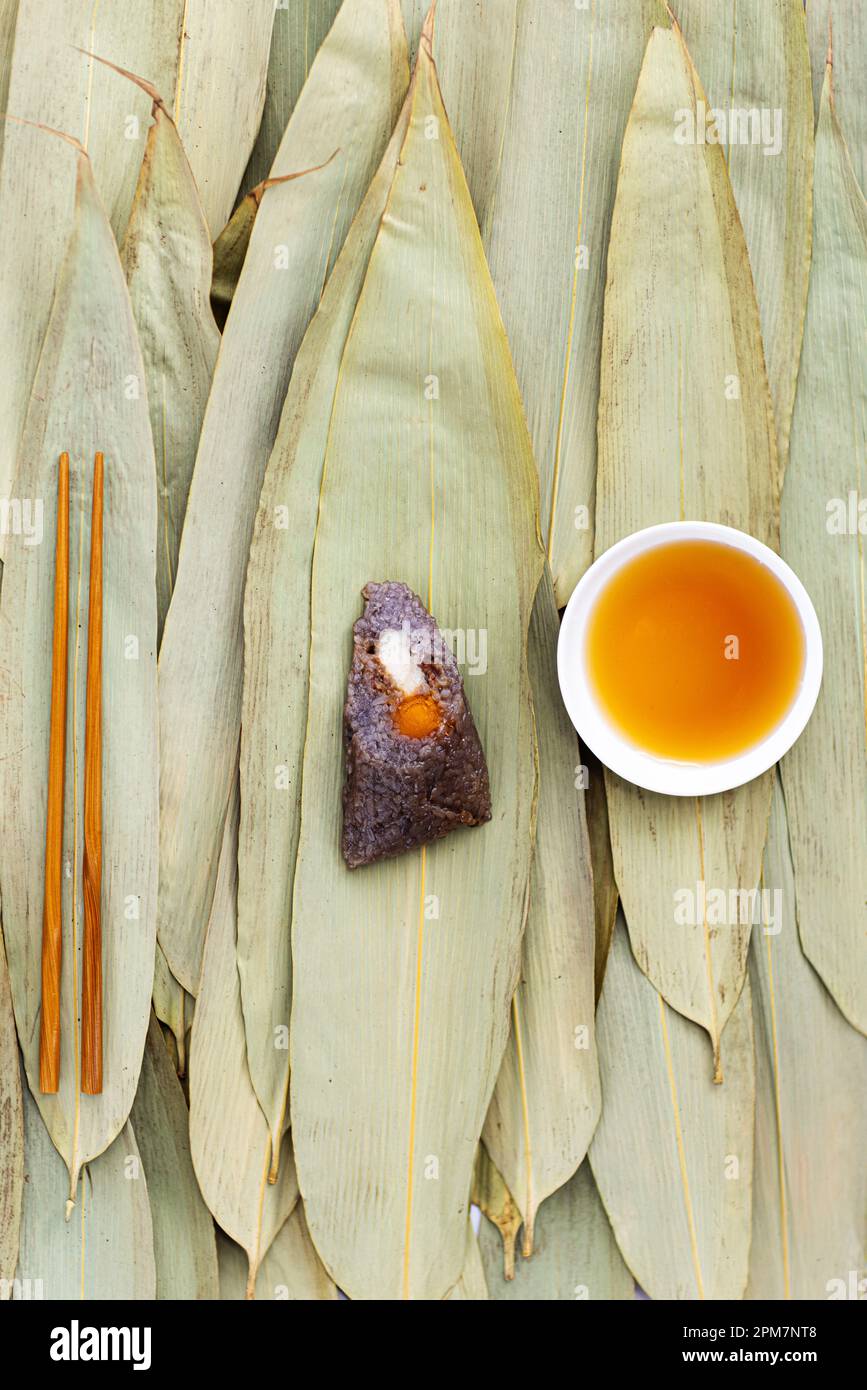 Traditional Chinese food for Dragon boat festival. Closeup zongzi or ...