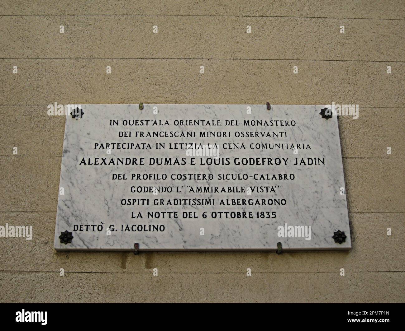 Plaque commemorating visit by Alexandre Dumas and Louis Godefroy Jadin ...