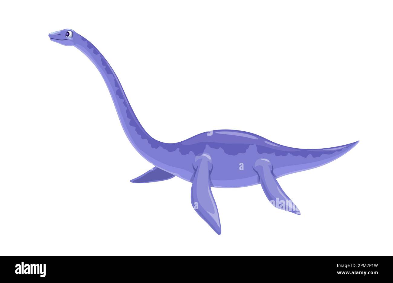 Cartoon Elasmosaurus Dinosaur Character. Isolated Vector Plesiosaur Of ...