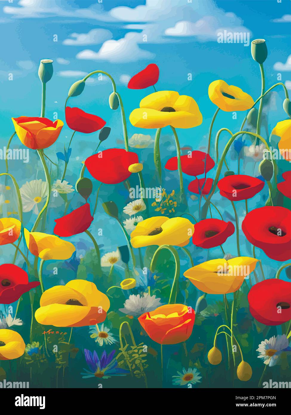 Poppies blue sky landscapes Stock Vector Images - Alamy