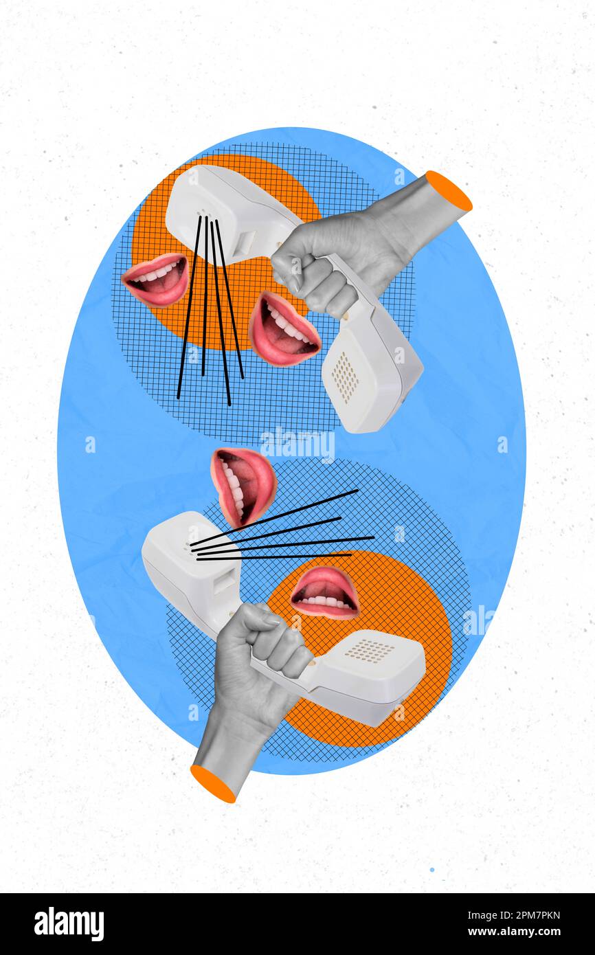 Photo 3d collage poster magazine caricature of human mouth share news ...