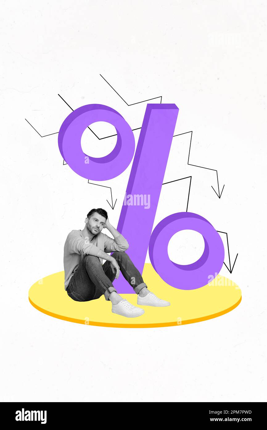 Vertical minimalistic photo collage creative poster of unhappy man ...