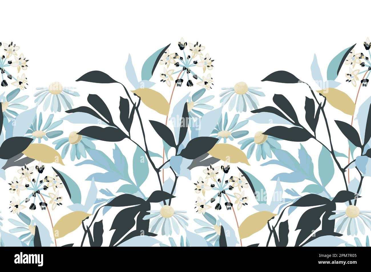 Vector floral seamless pattern, border. Horizontal panoramic ...