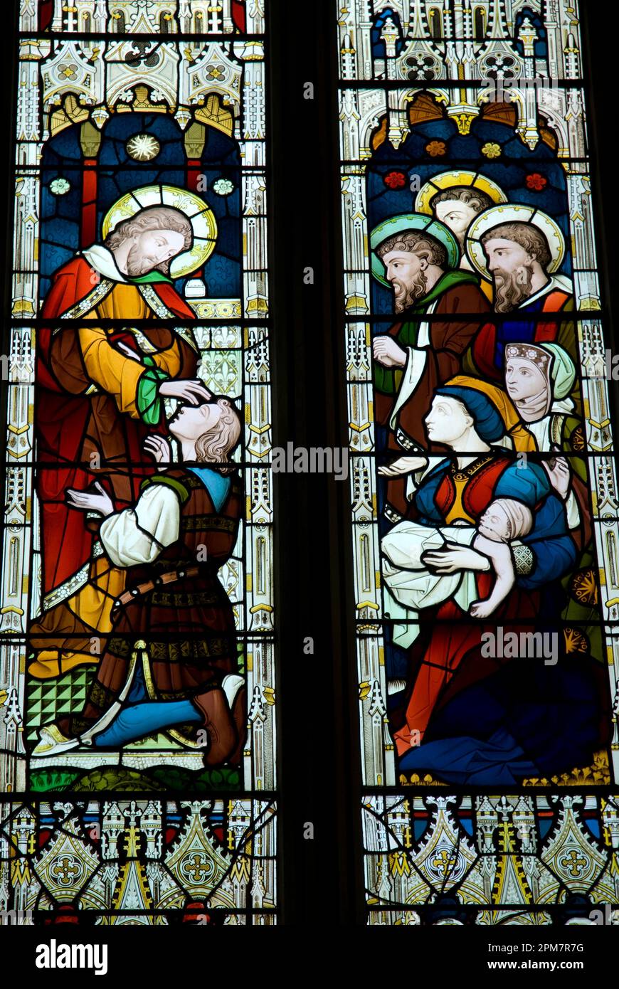 Stained glass window of Jesus Christ healing the sick, Bath Abbey, Bath ...