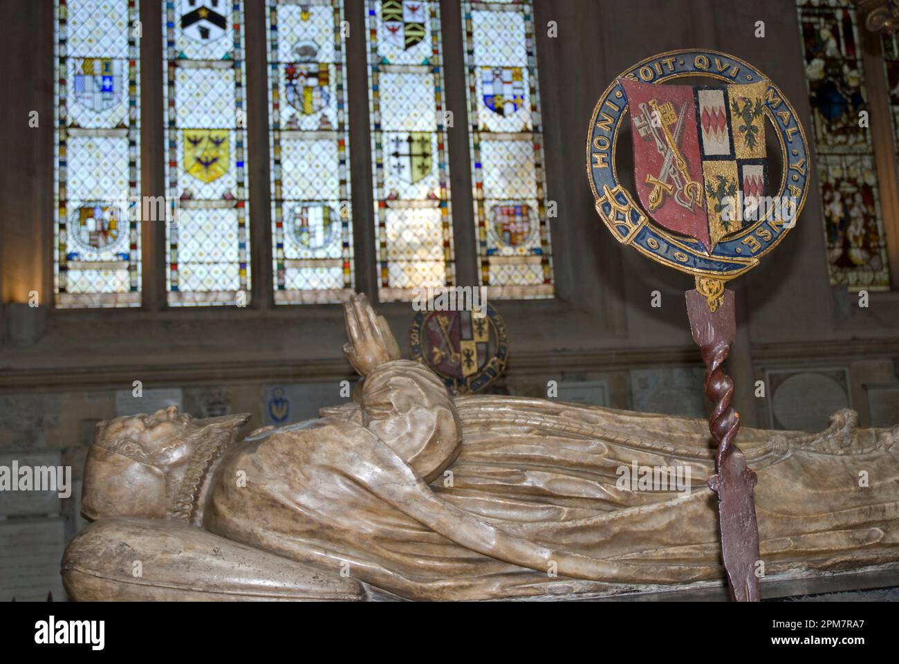 Tomb and motto on coat of arms, Bath Abbey, Bath, United Kingdom Stock ...