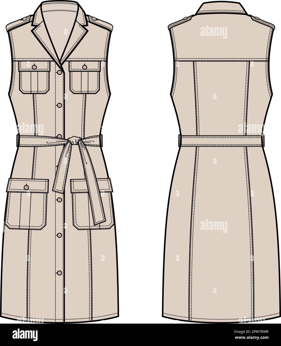 Womans sleeveless safari dress. Front and back Stock Vector Image & Art ...
