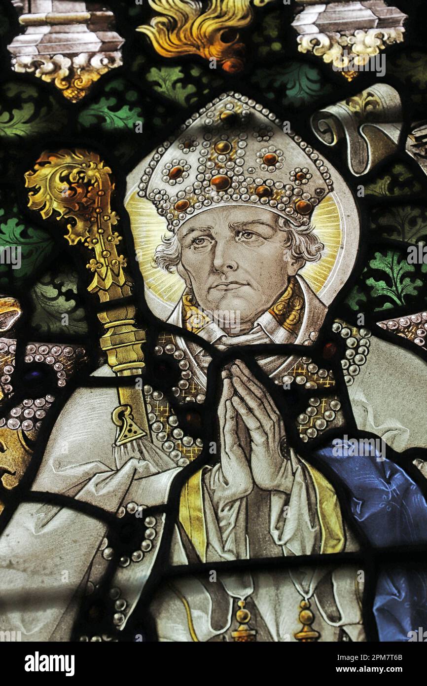 Stained glass window by Percy Bacon & Brothers depicting St. Cuthbert ...