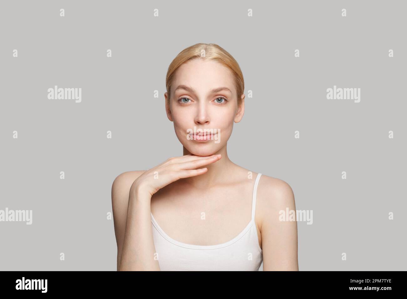 Pretty nice female model with healthy fresh clean skin portrait Stock ...