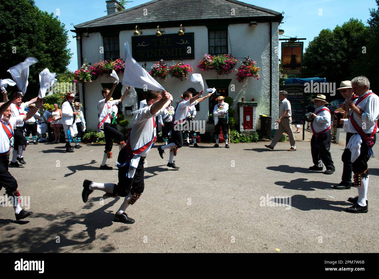 Morris Dancers dancing and waving handkerchiefs, The Windmill Public ...