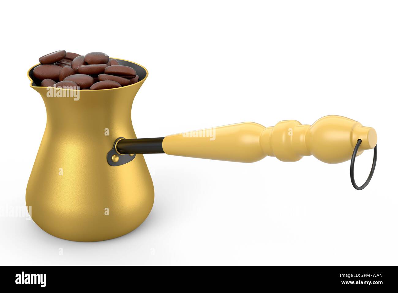 Turkish coffee cooked in sand or maker cezve with coffee bean on white ...