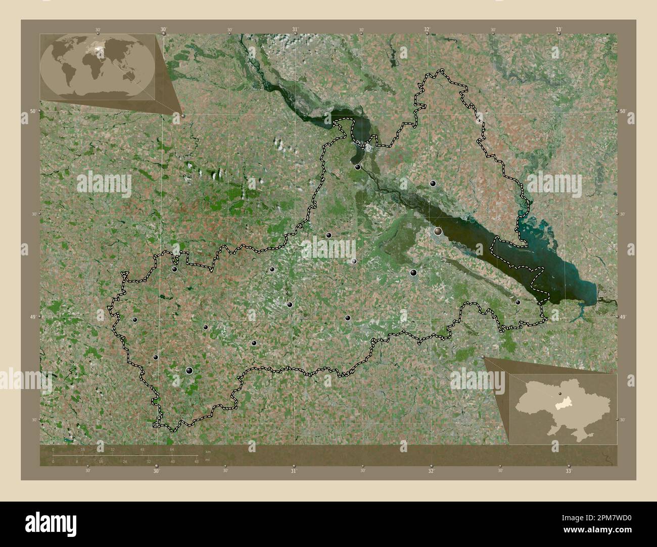 Cherkasy, region of Ukraine. High resolution satellite map. Locations ...